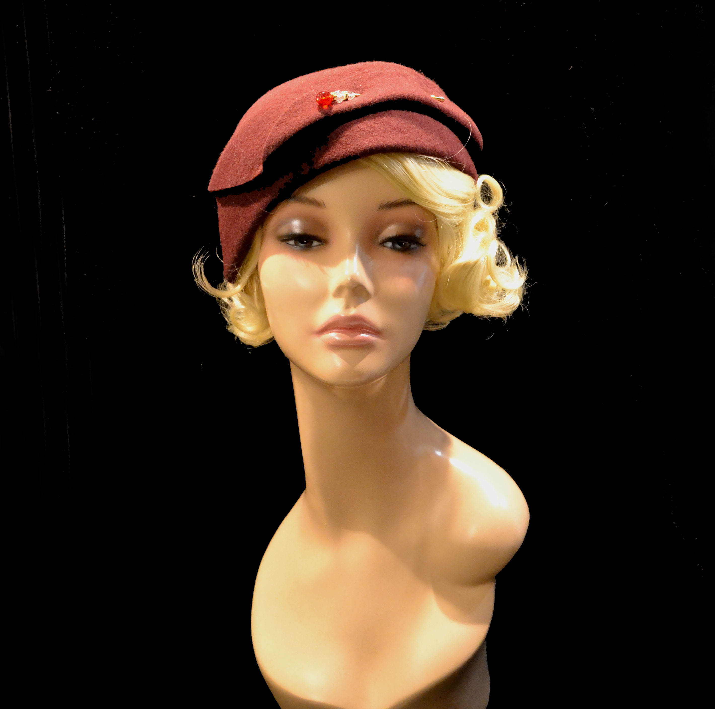 burgundy vintage hat, 1920s style hat, winte - Inspire Uplift