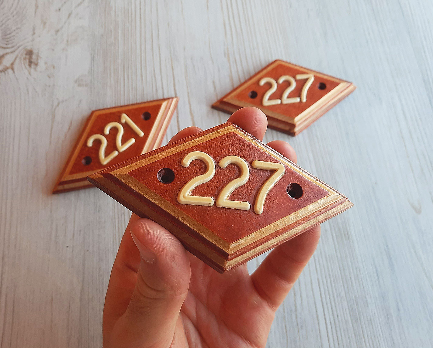 Soviet wooden address number plate 227 - retro door number - Inspire Uplift
