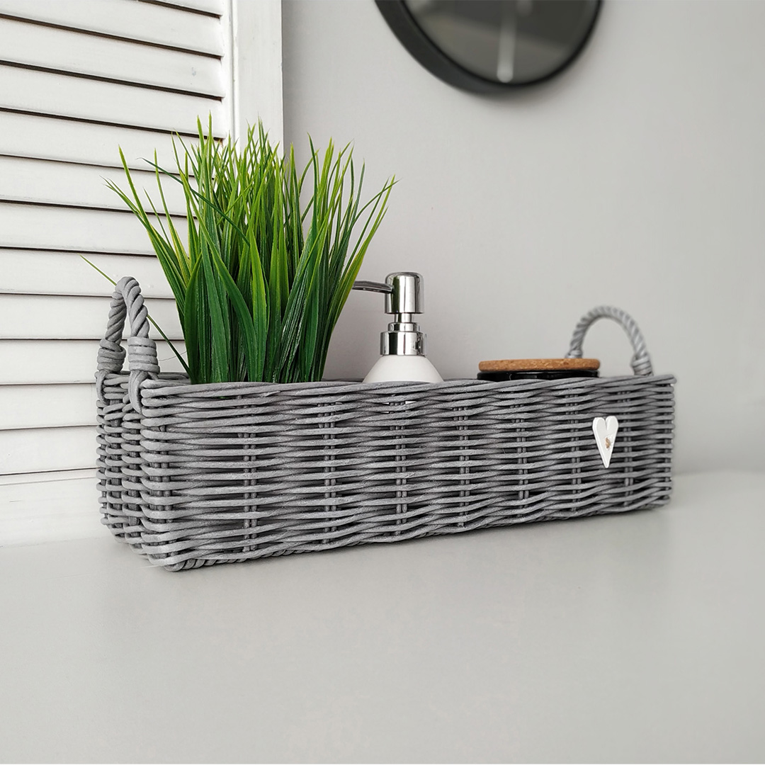 Extra long bathroom basket. Black wicker basket for shelf. L - Inspire ...