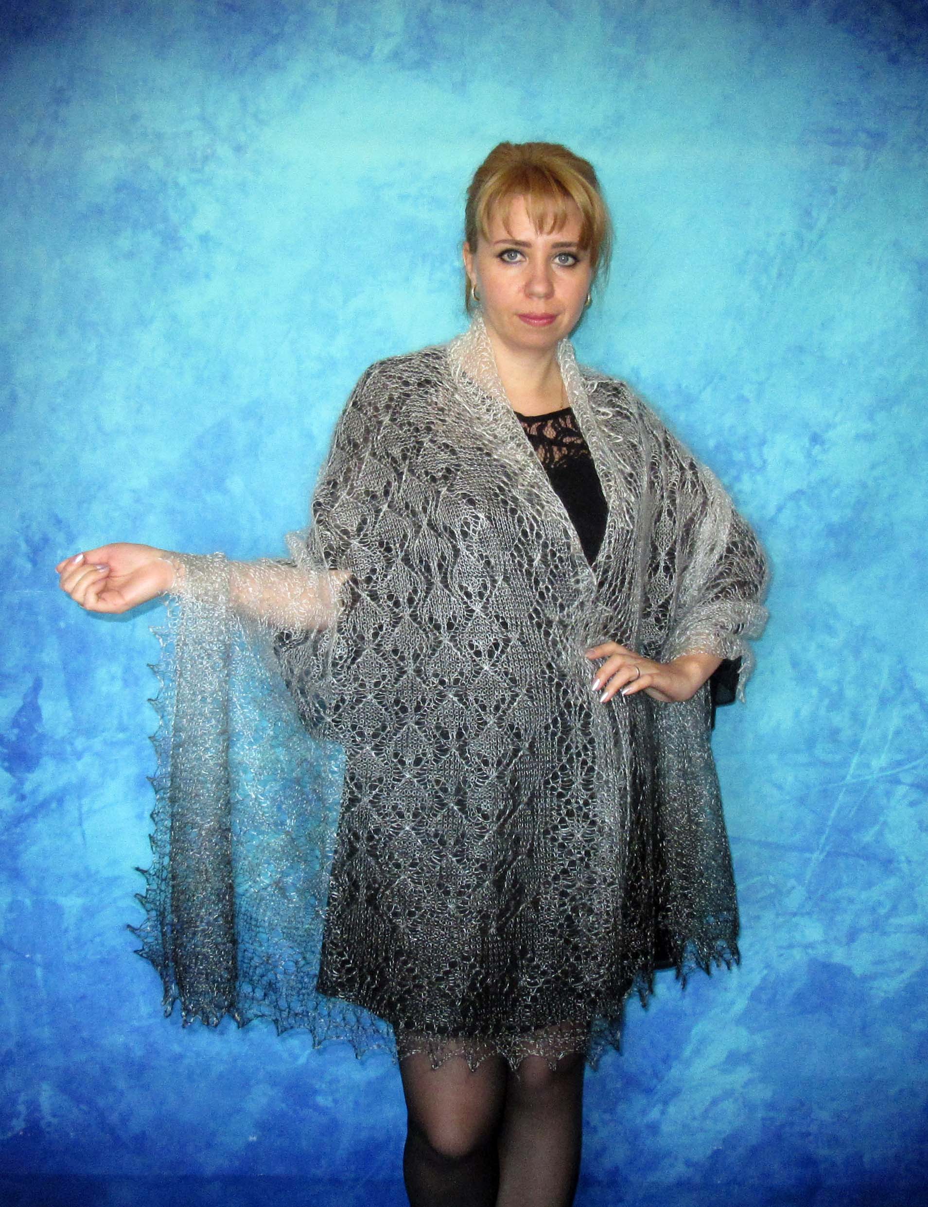 Hand knit warm gray scarf, Russian Orenburg shawl, Wool wrap | Inspire ...