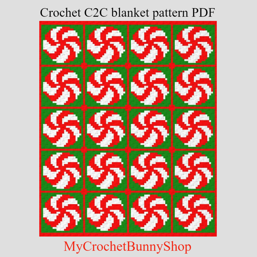 Crochet C2C Peppermint Swirl blanket pattern PDF Instant Dow | Inspire ...