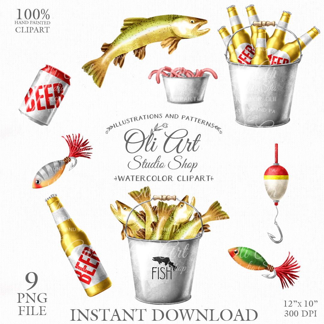 Fishing Clip Art. Camping Graphics, Hand Drawn graphics. Dig | Inspire ...