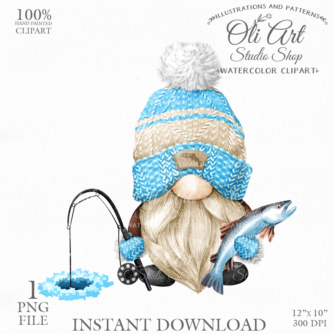 Ice Fishing Gnome Clip Art. Cute Characters, Hand Drawn grap | Inspire ...