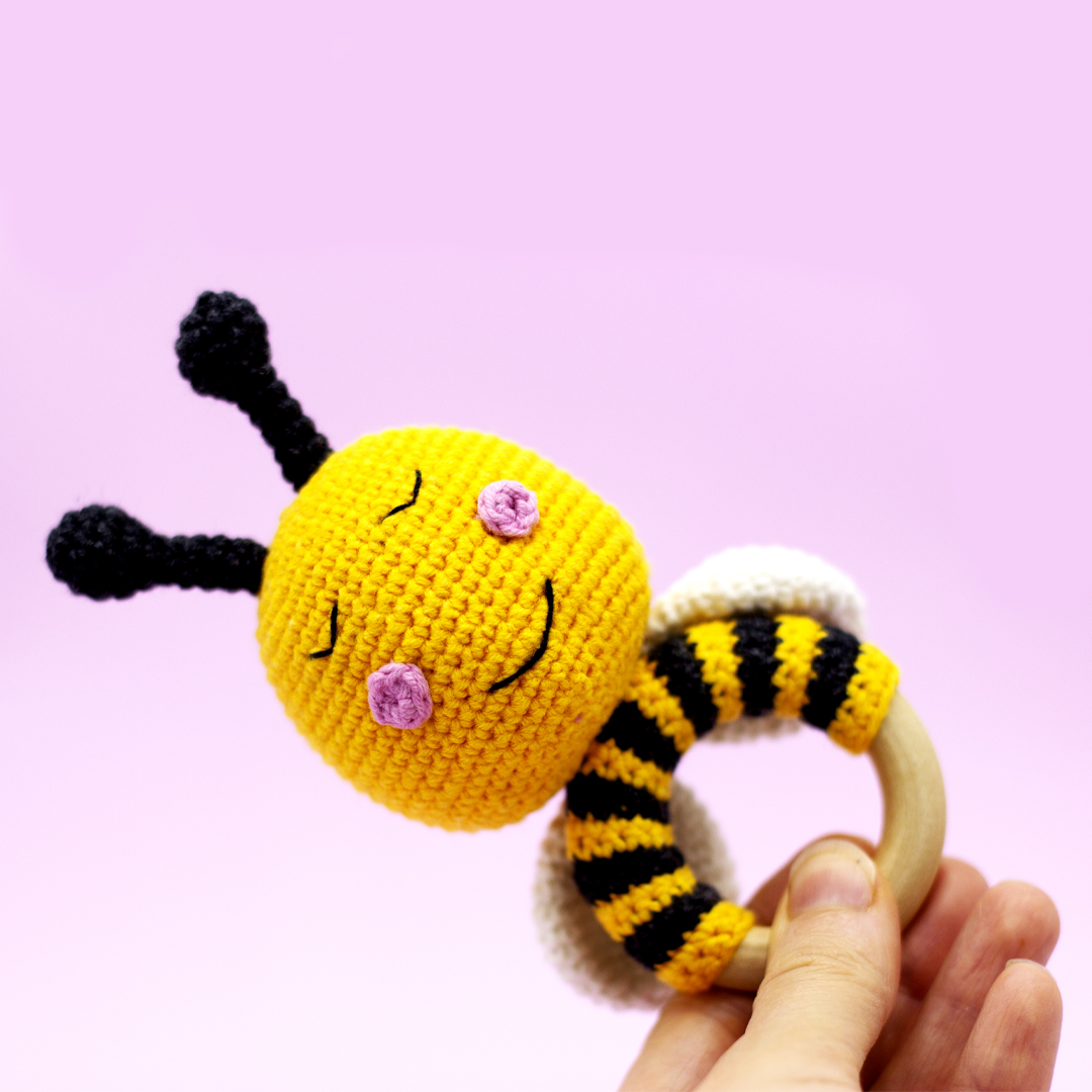 Baby rattle honey bee, bee teething toy, bumble bee sensory - Inspire ...
