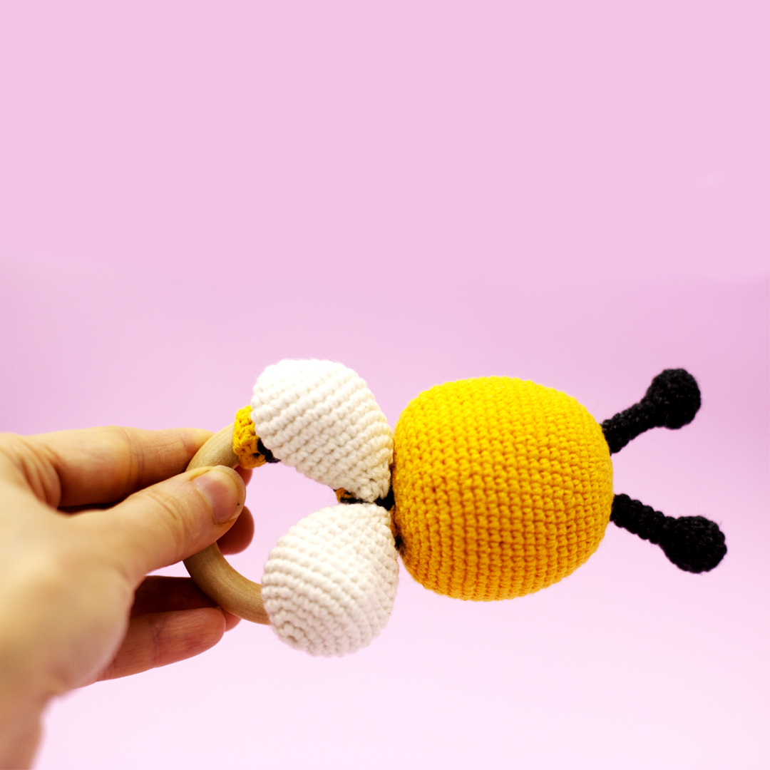 Baby rattle honey bee, bee teething toy, bumble bee sensory - Inspire ...