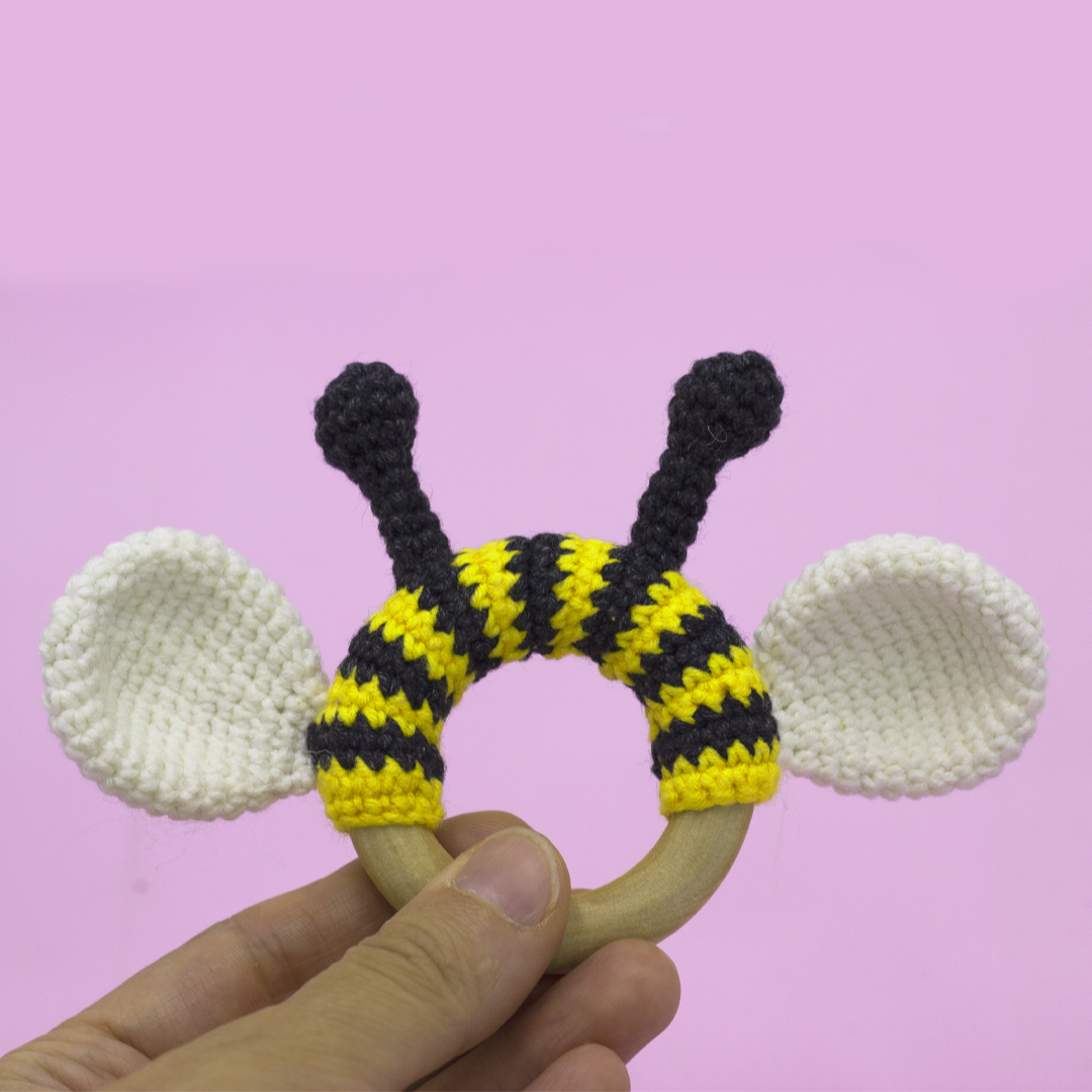 Baby rattle honey bee, bee teething toy, bumble bee sensory - Inspire ...