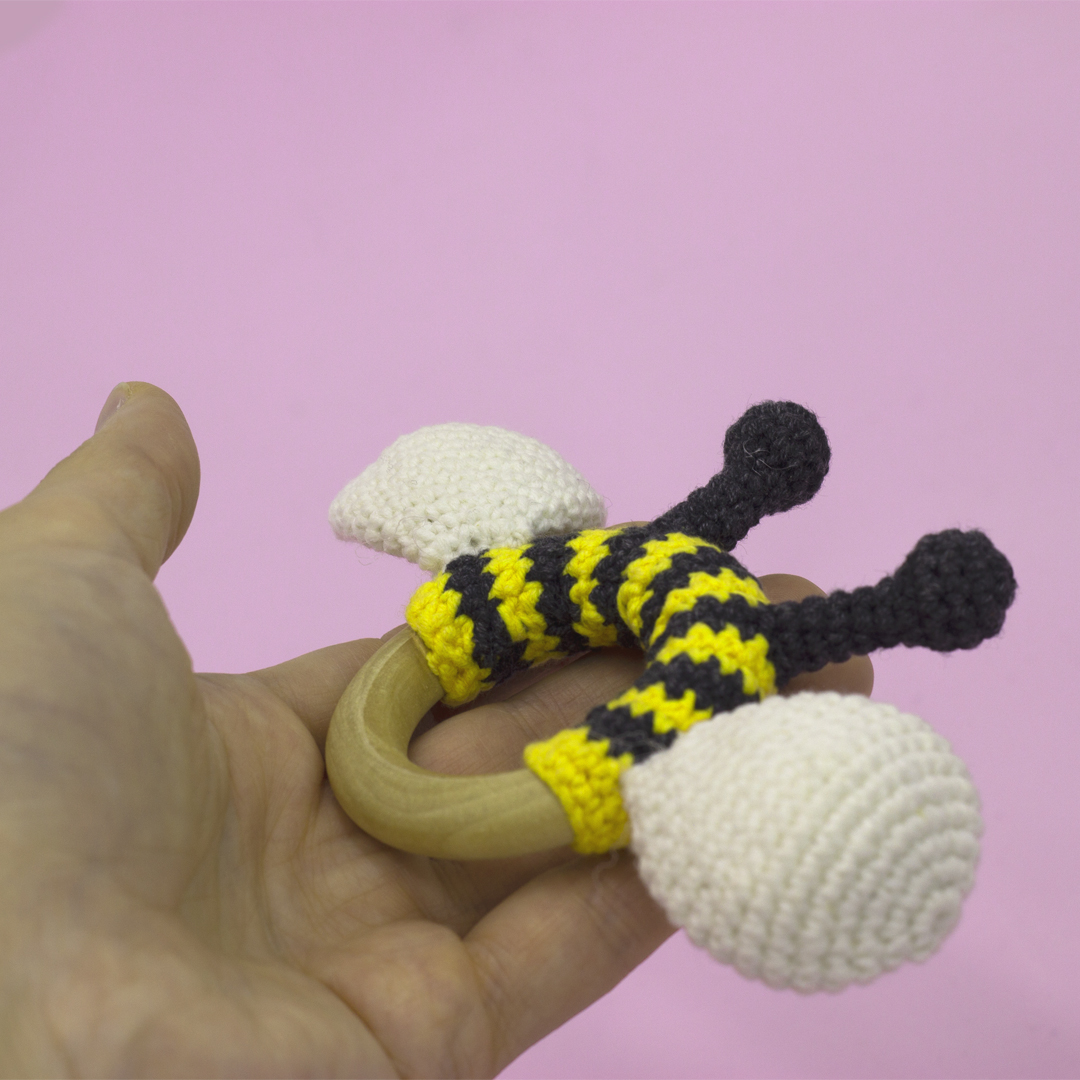Baby rattle honey bee, bee teething toy, bumble bee sensory - Inspire ...
