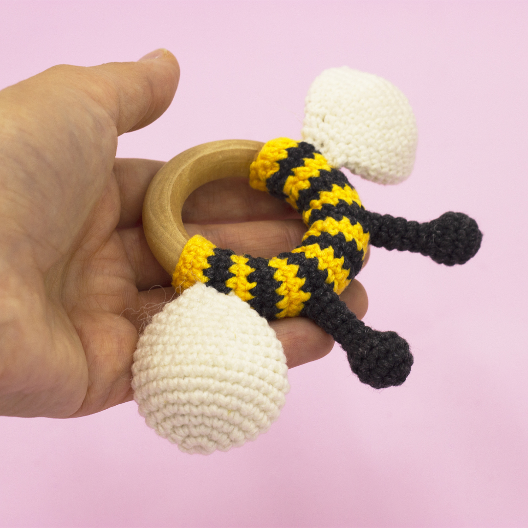 Baby rattle honey bee, bee teething toy, bumble bee sensory - Inspire ...