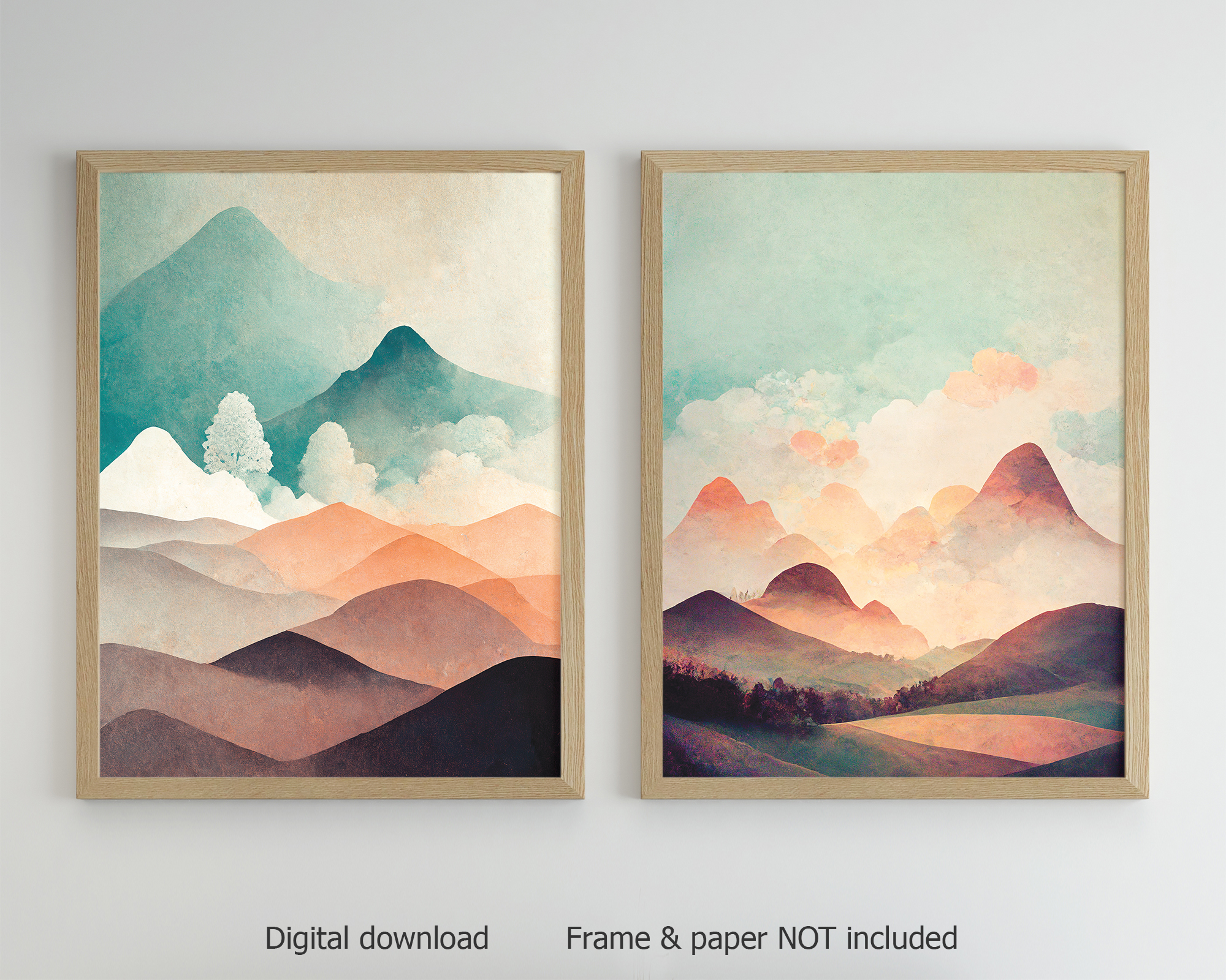 Boho set of 2 paints, DIGITAL print, watercolor landscape, b | Inspire ...