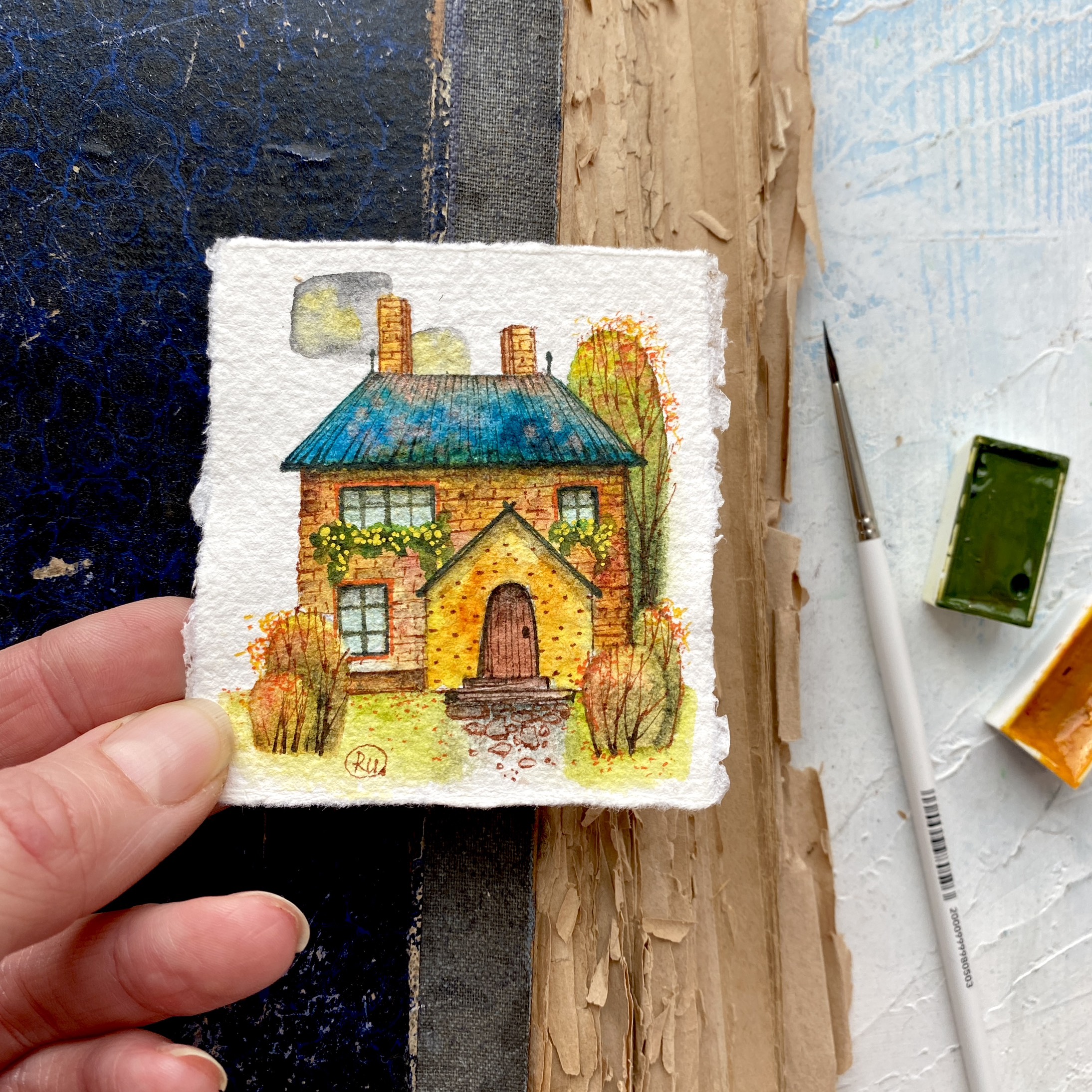 Miniature painting Autumn Original art Tiny house watercolor | Inspire ...