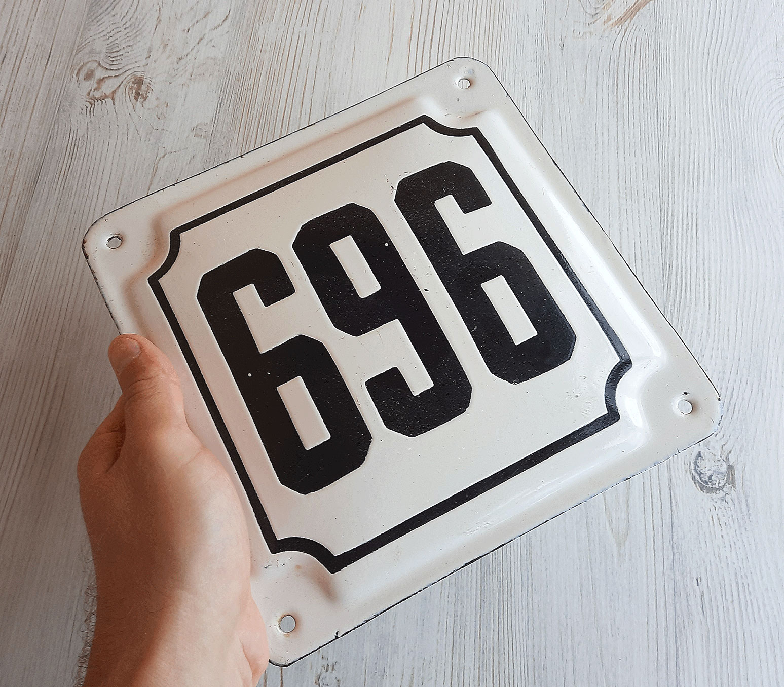 Street number sign 696 - vintage Soviet white black address - Inspire ...