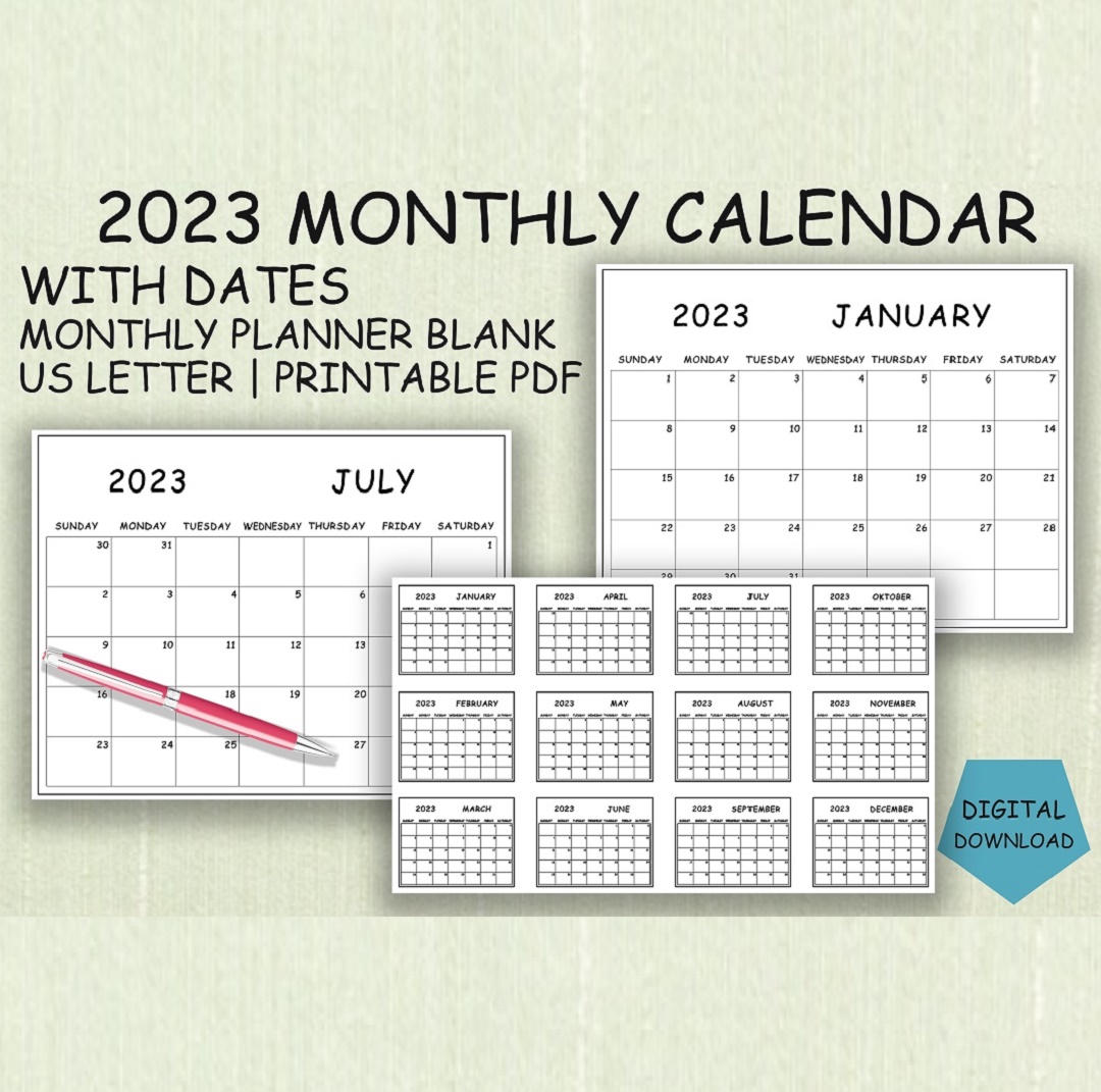 Blank Monthly Calendar Printable Landscape 2023 Minimalist C | Inspire ...