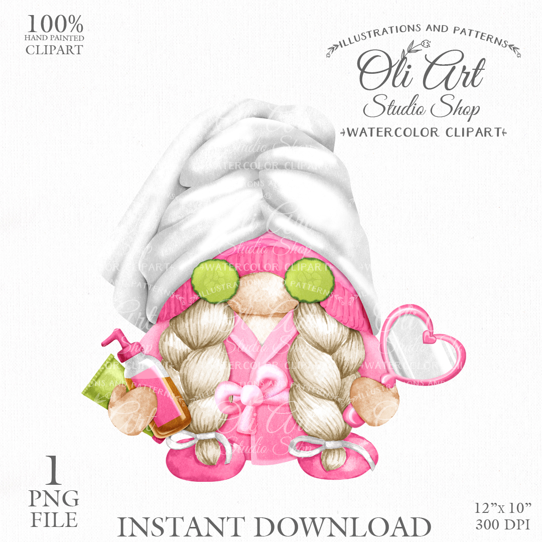 Spa Day Gnome Clip Art. Cute Characters, Hand Drawn graphics | Inspire ...