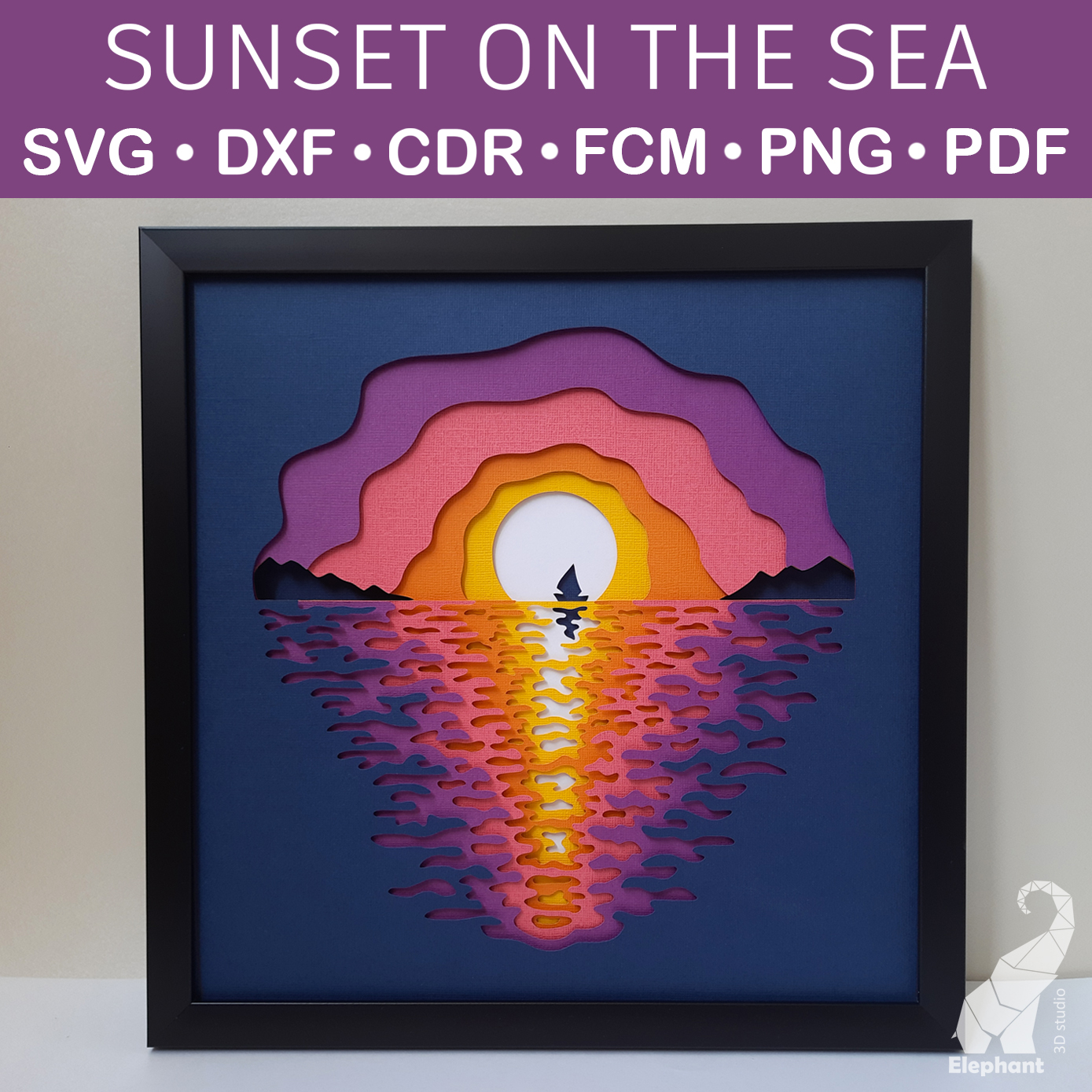 3D multilayer paper sunset on the sea - SVG file for Cricut - Inspire ...