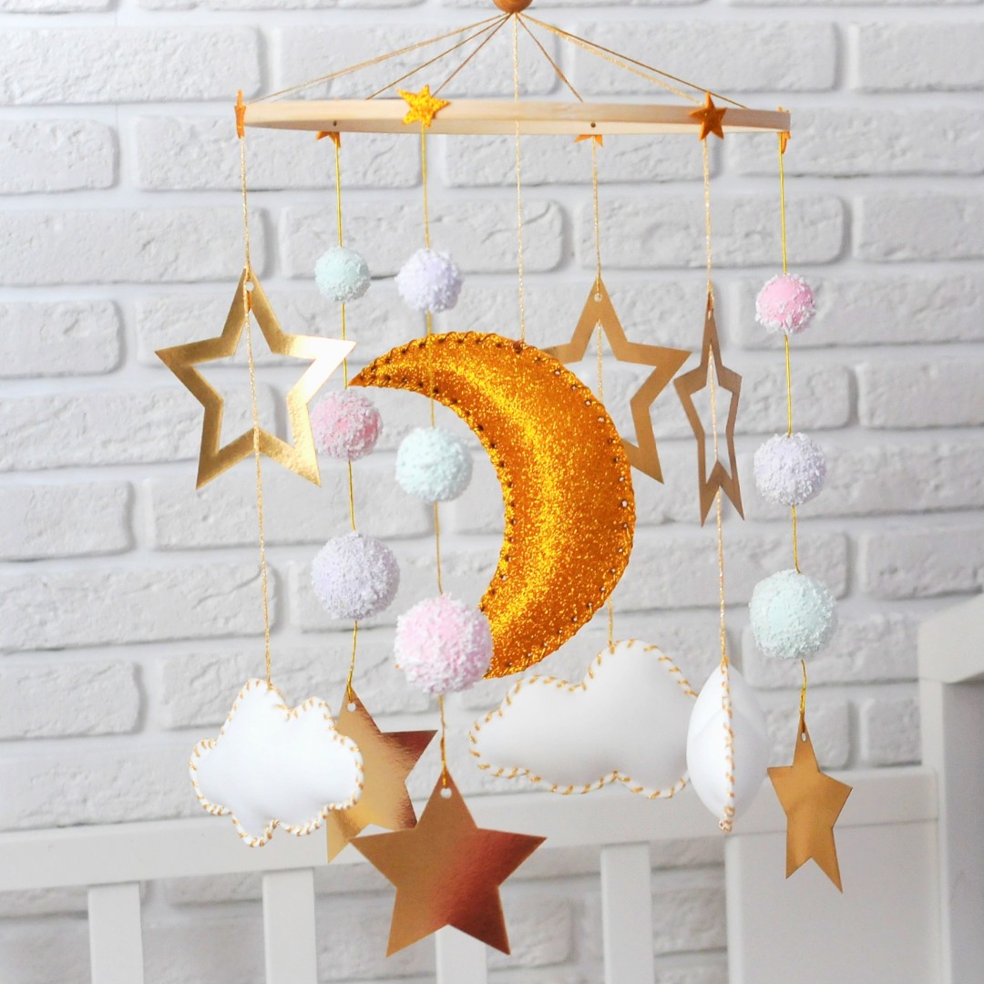 Moon and Stars baby crib mobile. Baby nursery decor. Cloud | Inspire Uplift
