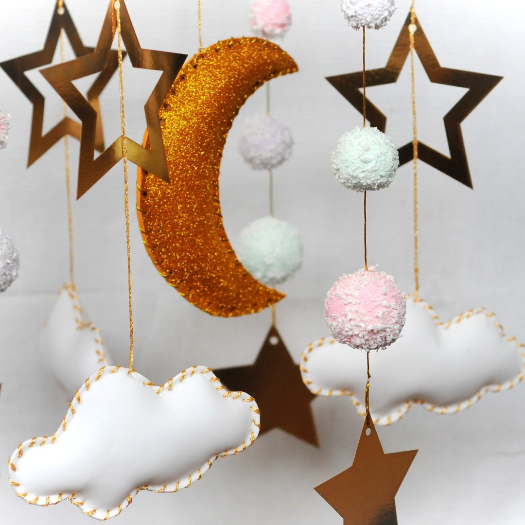 Moon and Stars baby crib mobile. Baby nursery decor. Cloud - Inspire Uplift