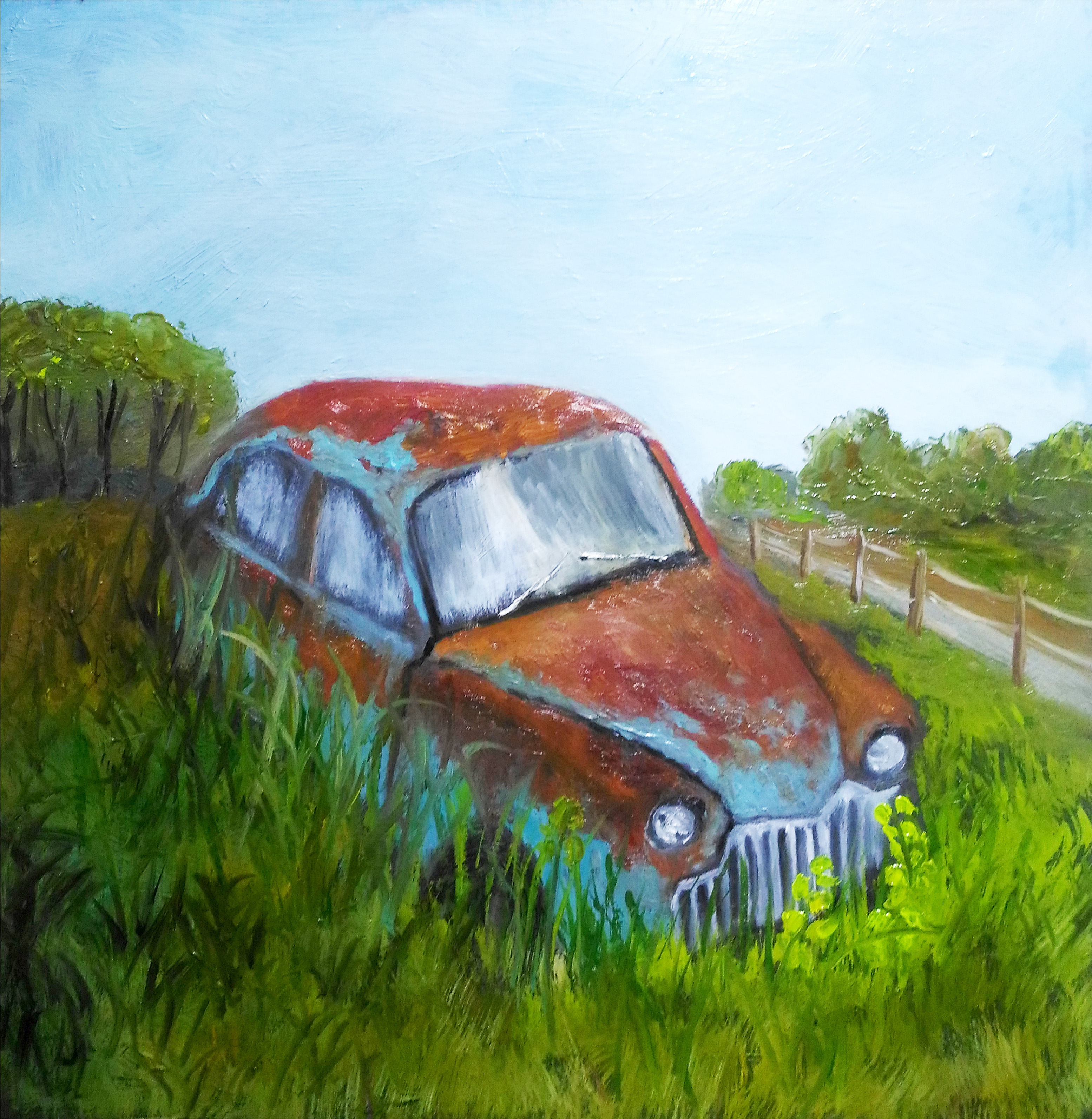 Old car painting oil original art auto | Inspire Uplift