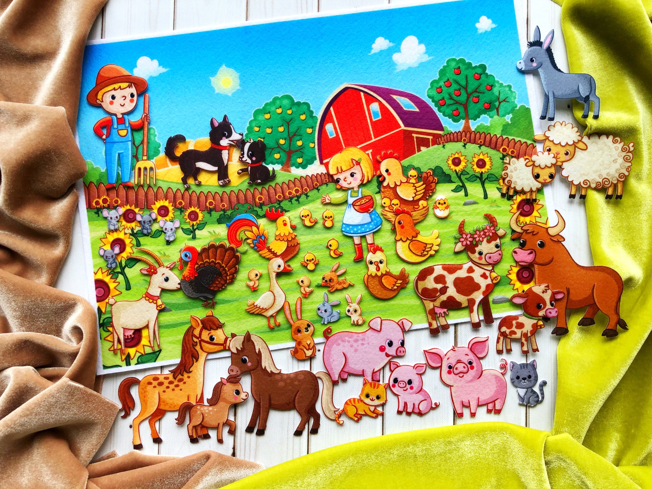 Educational tablet, Farm animals set, Felt story, Tactile bo | Inspire ...