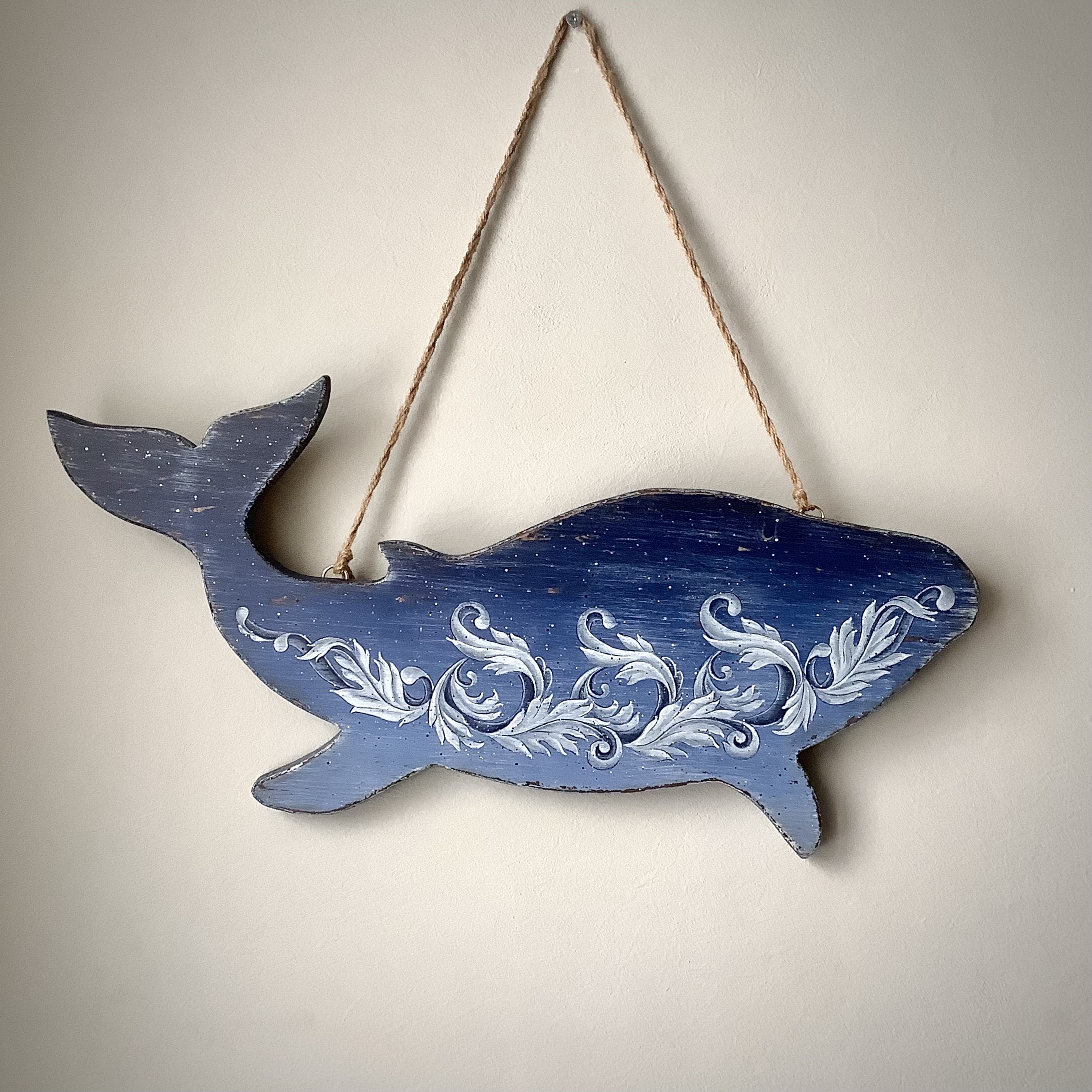 Blue whale Hand painted Wood wall decor | Inspire Uplift