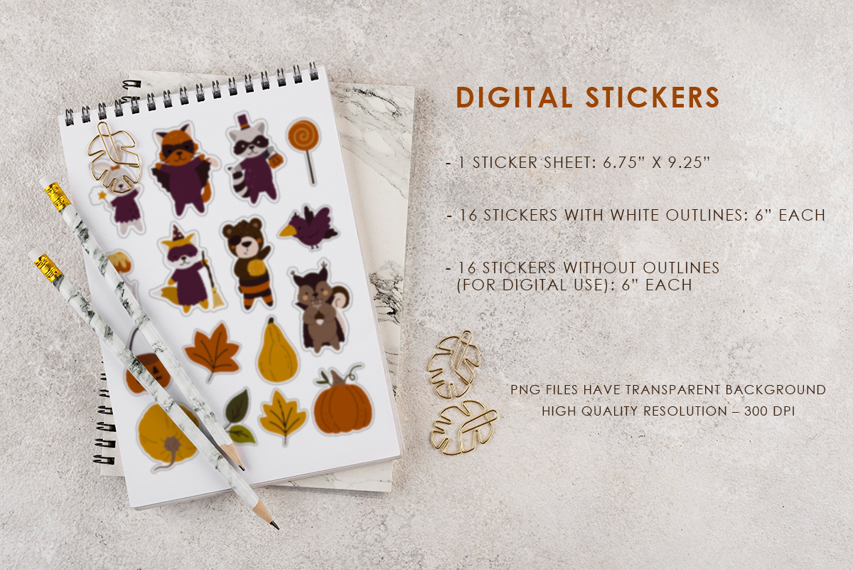 16 Halloween Stickers, Printable Digital Stickers Bundle - Inspire Uplift