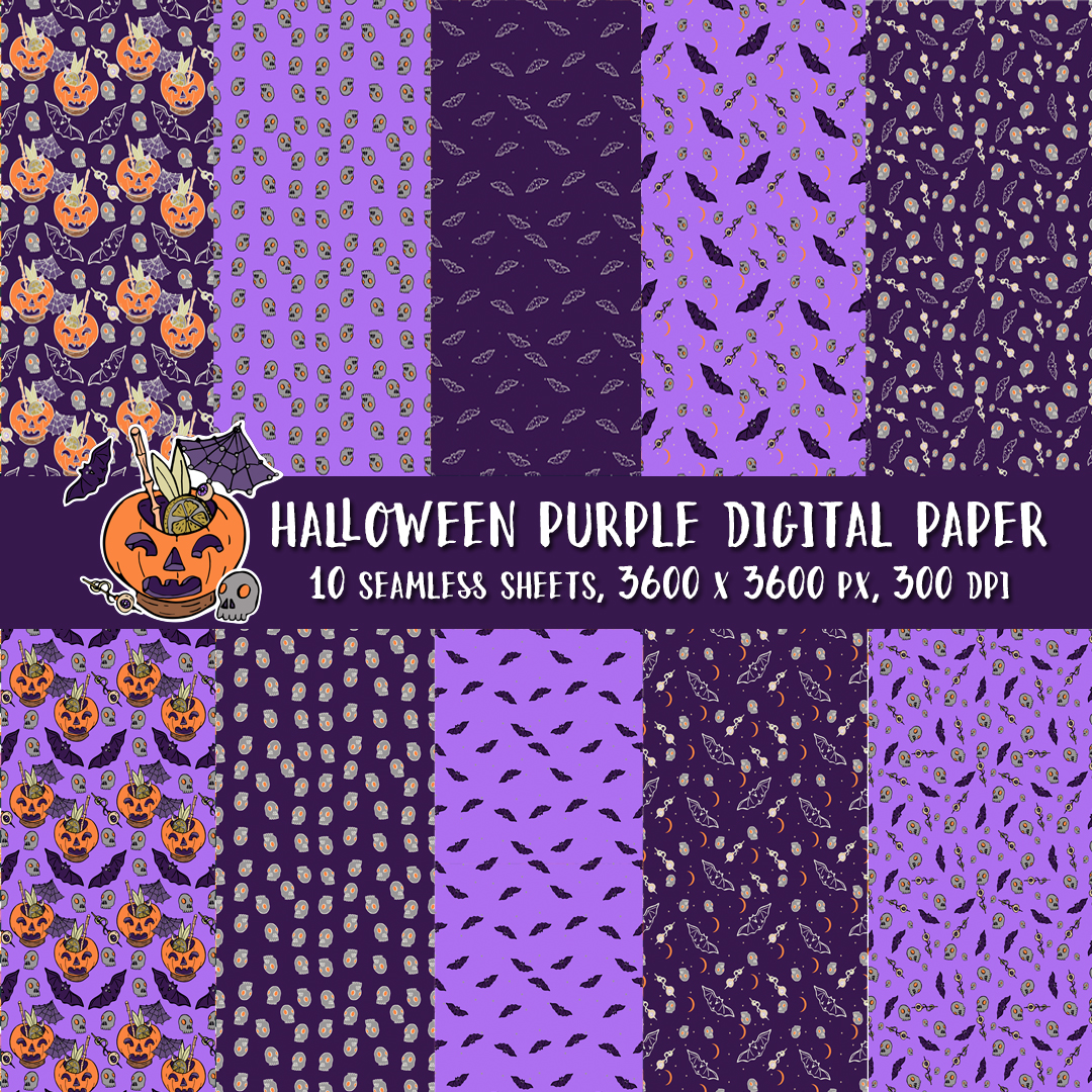 Purple Halloween Digital Paper, Halloween seamless patterns, | Inspire ...