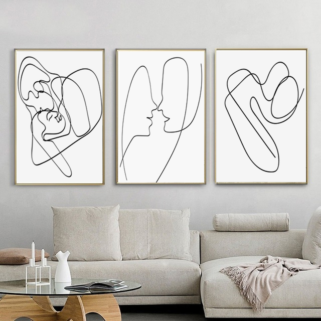 Set Of 3 Prints Line Drawing Abstract Couple One Line Art Bl | Inspire ...