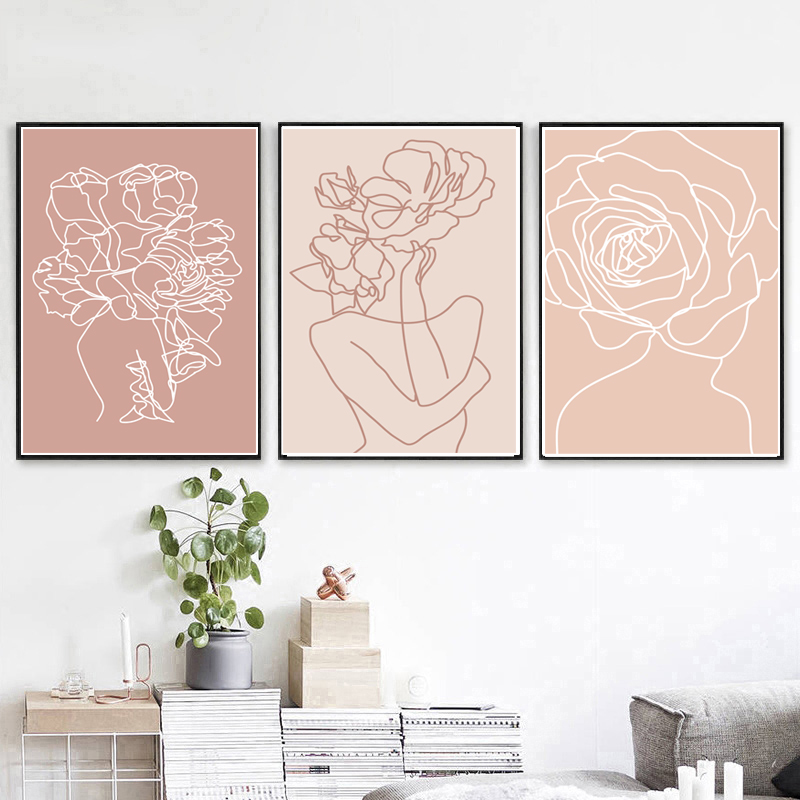 Women Prints, Line Art, Woman Flowers, Line Drawing, Pink Wa - Inspire ...