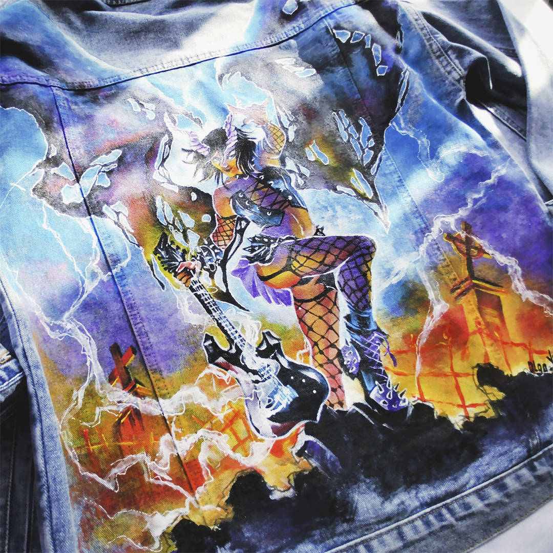 Hand painted jean jacket, unique designer art jean jacket va - Inspire ...