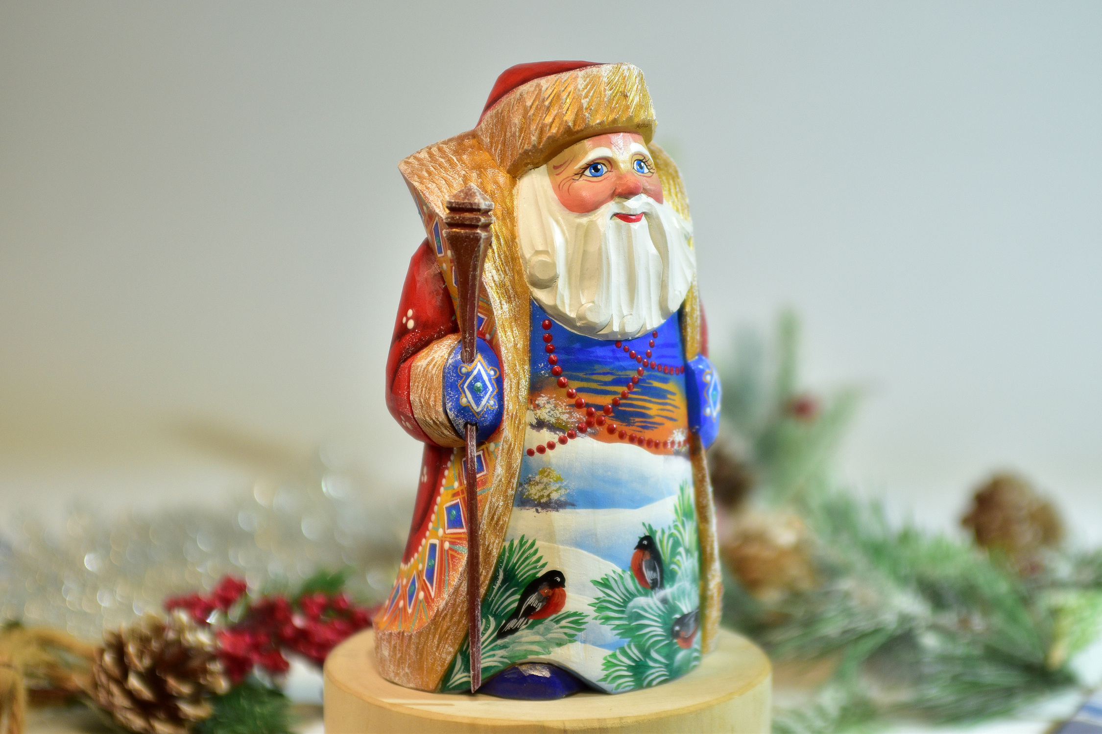 Hand carved figure, Wooden Russian Santa, Hand painted sculp - Inspire ...