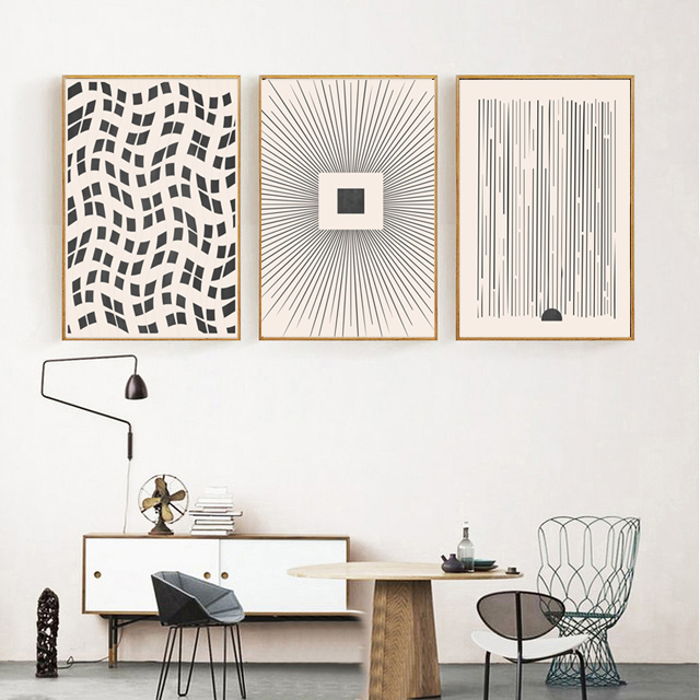 Geometric Print, Abstract Line Art, Beige Black Art, Large A | Inspire ...