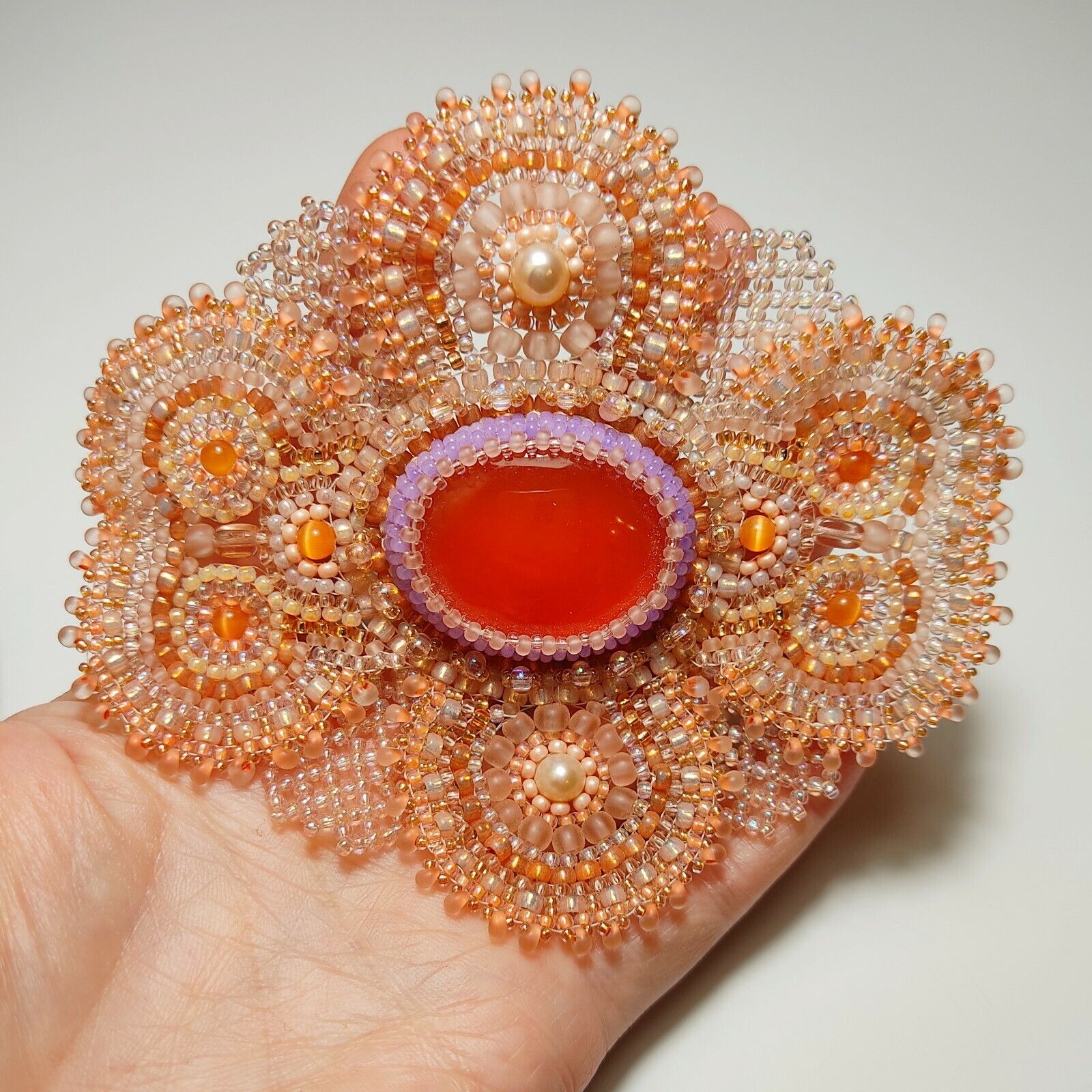 Carnelian Brooch Peach Beaded Brooch Orange Seed Bead Brooch | Inspire ...