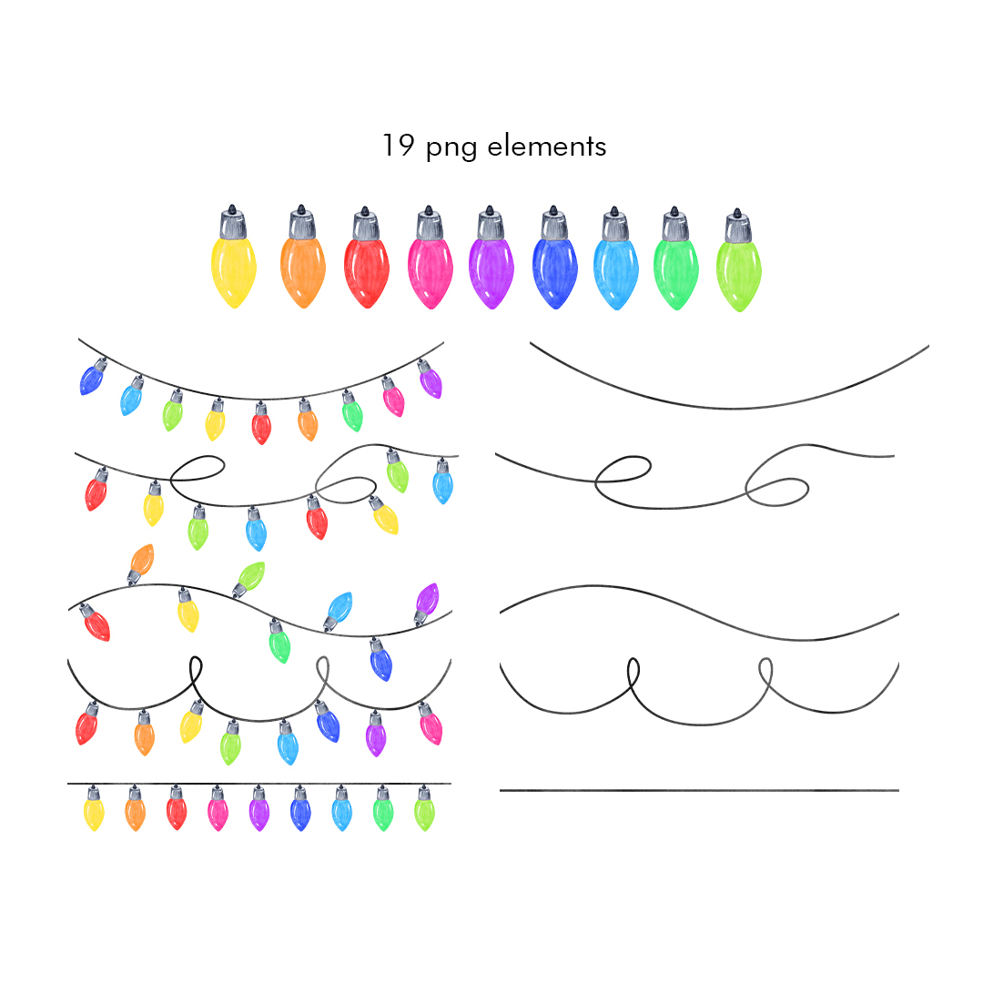 Christmas lights and garlands watercolor clipart, multicolor - Inspire ...