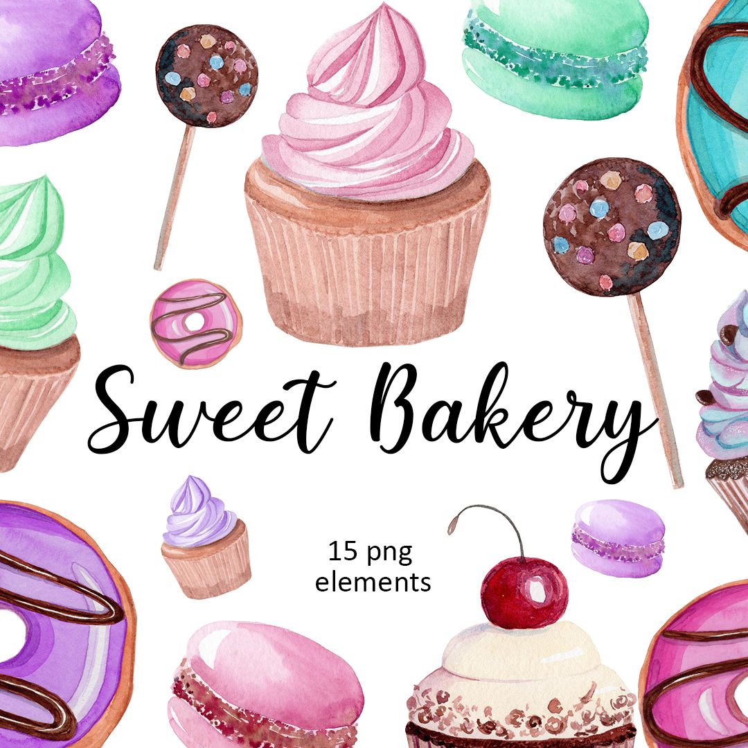 Watercolor cupcakes and donuts clipart, desserts png | Inspire Uplift