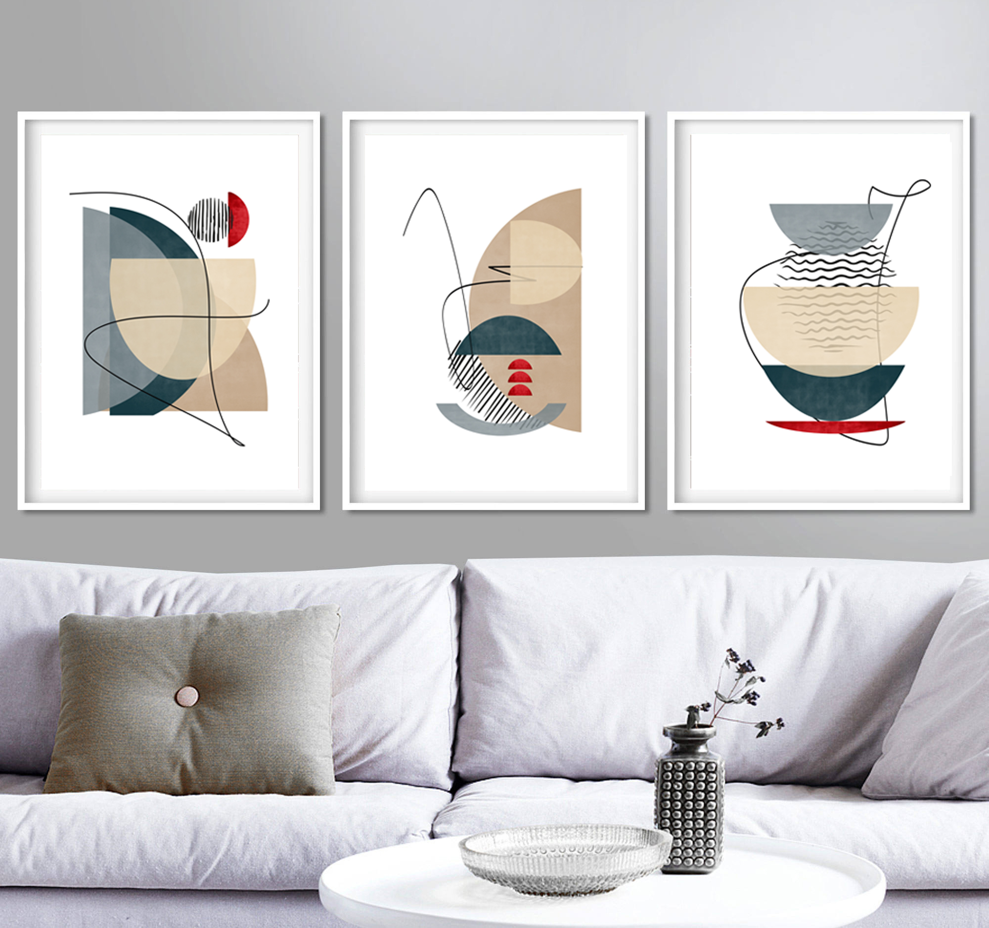 Geometric Wall Art, Set of 3 Prints, Downloadable Art, Navy - Inspire ...
