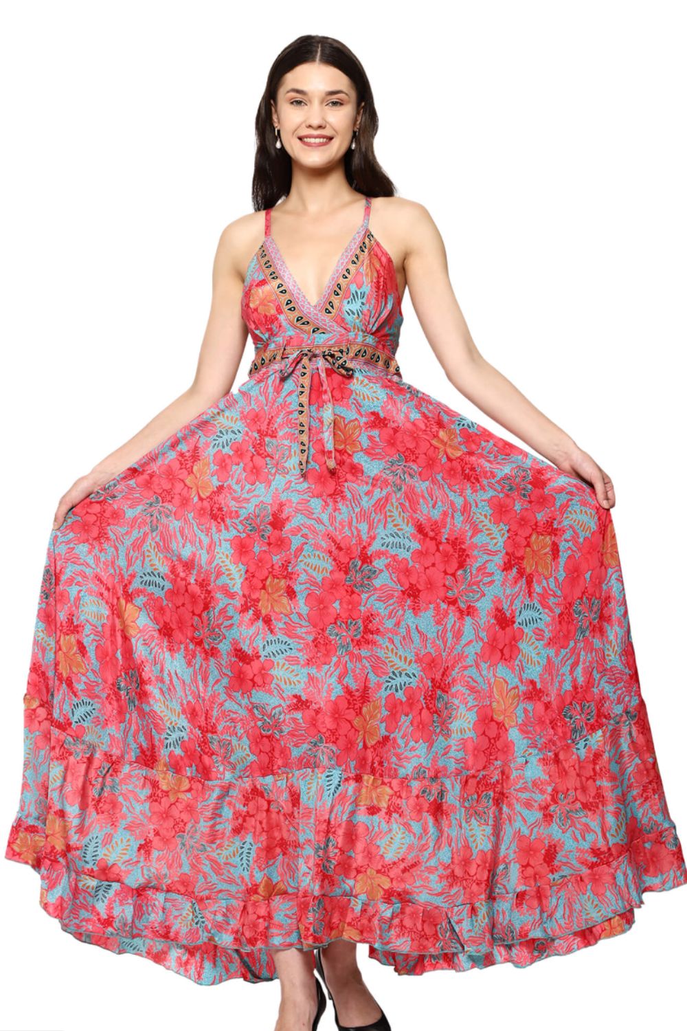 SILK BLEND RED PRINTED DRESS | Inspire Uplift