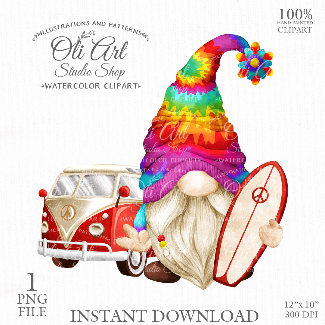 Hippie Gnome Clip Art. Campervan clip art. Cute Characters, - Inspire ...