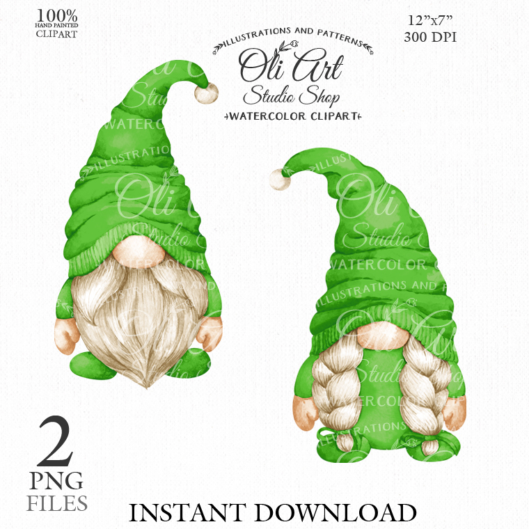Green Gnome Clip Art. Cute Characters, Hand Drawn graphics. | Inspire ...