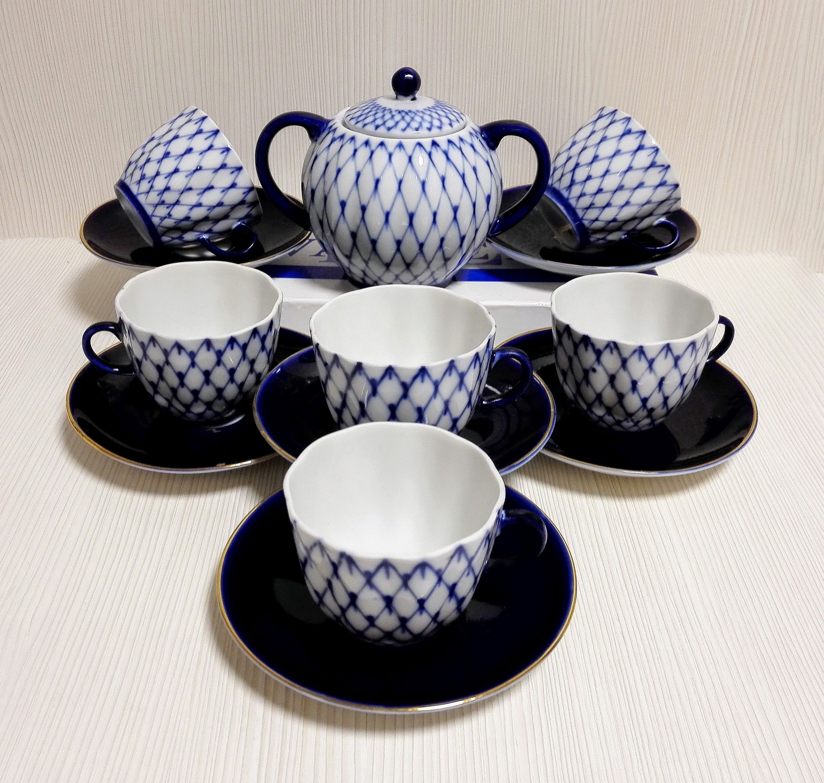 Lomonosov Coffee Set Grid Cobalt Blue. Soviet Porcelain set - Inspire ...