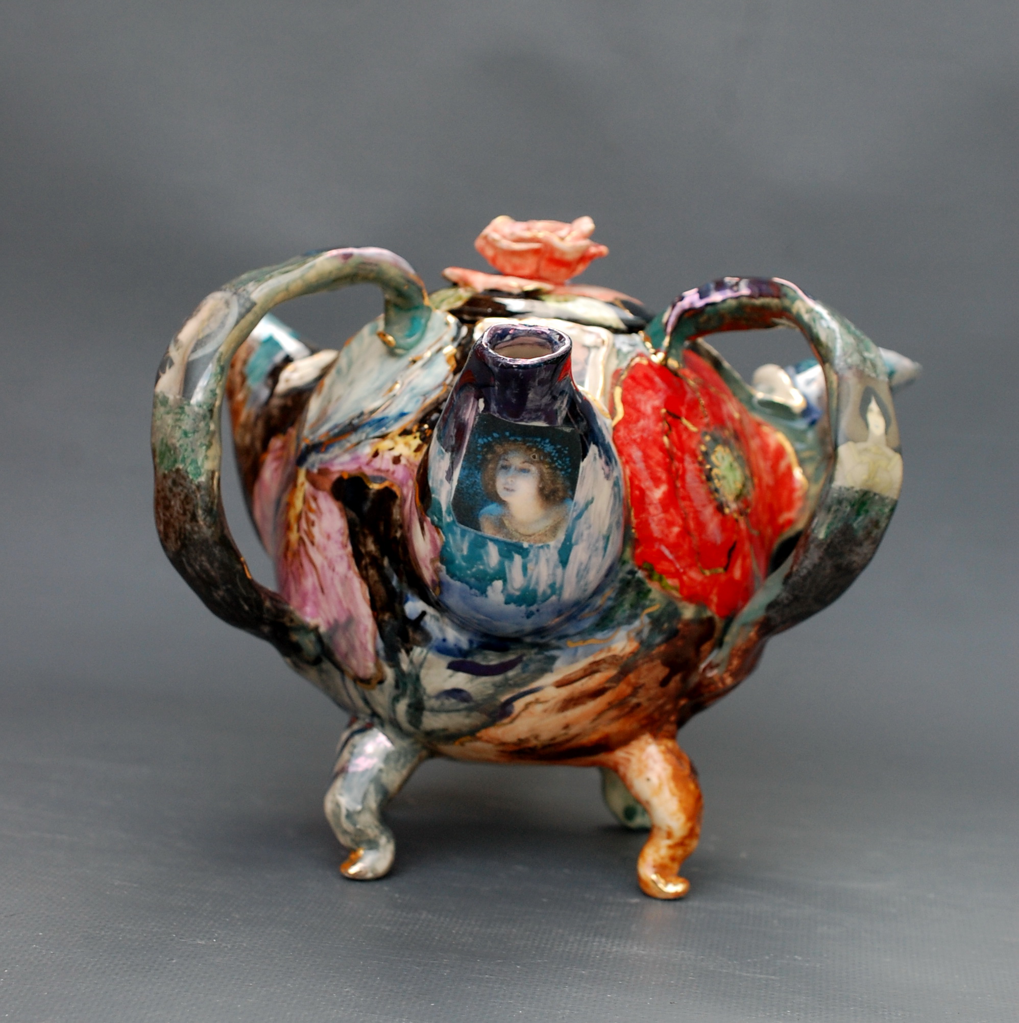 Unusual teapot Three spouts Teapot Porcelain Hand painted t - Inspire ...