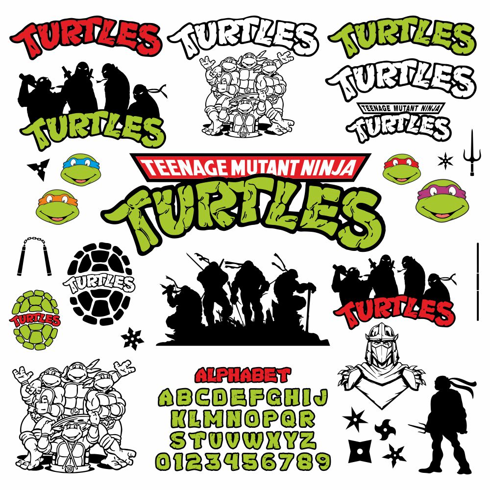 Cartoon Svg Bundle Ninja Turtles Digital Vector Font Clipart | Inspire ...