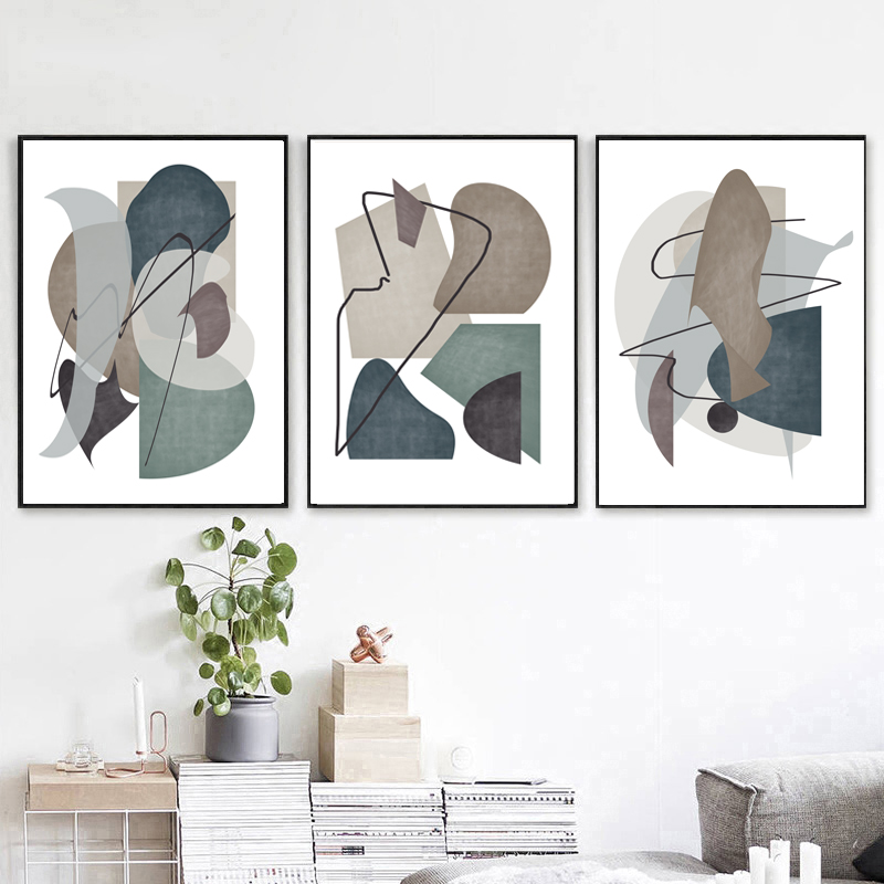 Abstract Triptych Navy Gray Wall Art Grey Abstract Art Moder | Inspire Uplift