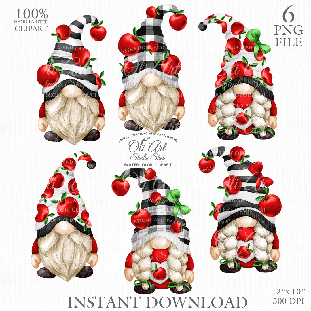 Red Apple Gnome Clip Art. Buffalo Plaid Gnome. Cute Characte | Inspire ...