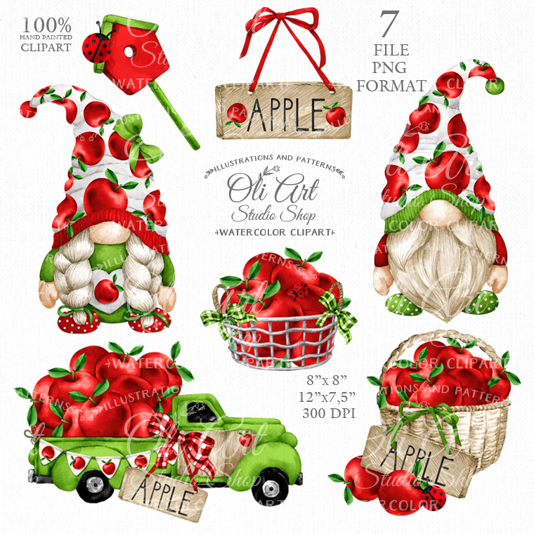 Apple Gnome Clipart. Truck. Digital Clipart, Hand Drawn Grap | Inspire ...