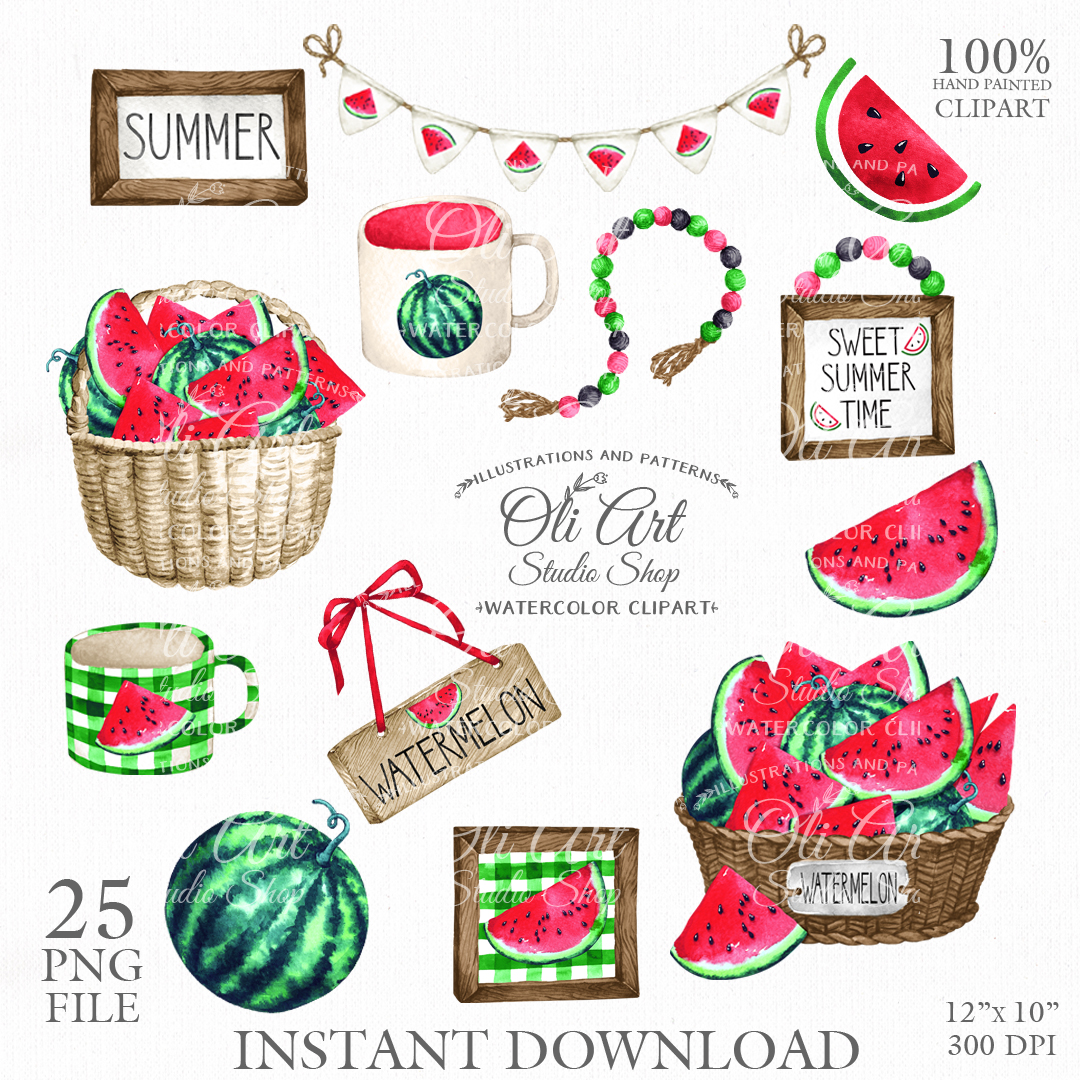 Watermelons, Decor Elements Clip Art. Summer Designs, Hand D - Inspire ...