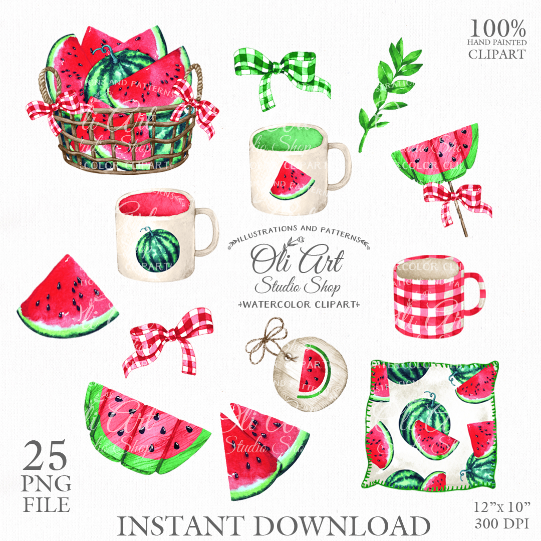 Watermelons, Decor Elements Clip Art. Summer Designs, Hand D - Inspire ...