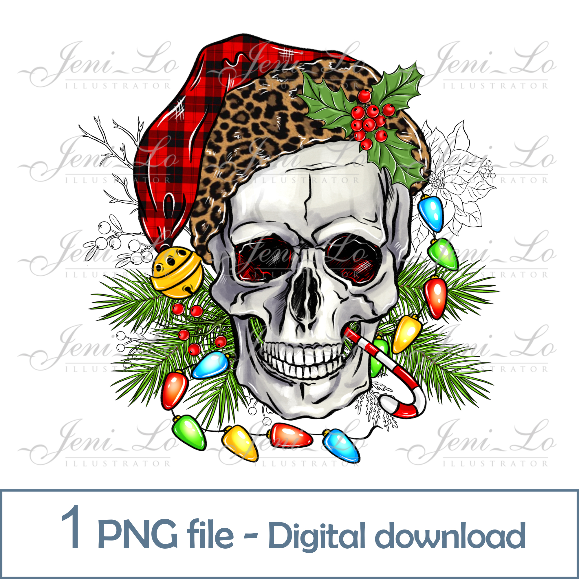 Skull Christmas lights 1 PNG file Merry Christmas Sublimatio | Inspire ...