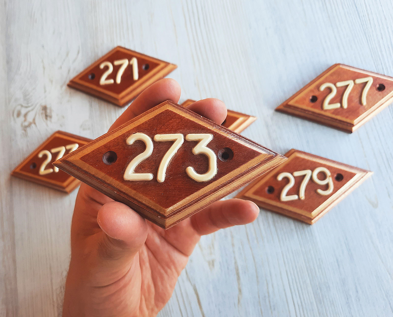 Address wooden door number plate 273 - vintage apt rhomb num | Inspire ...
