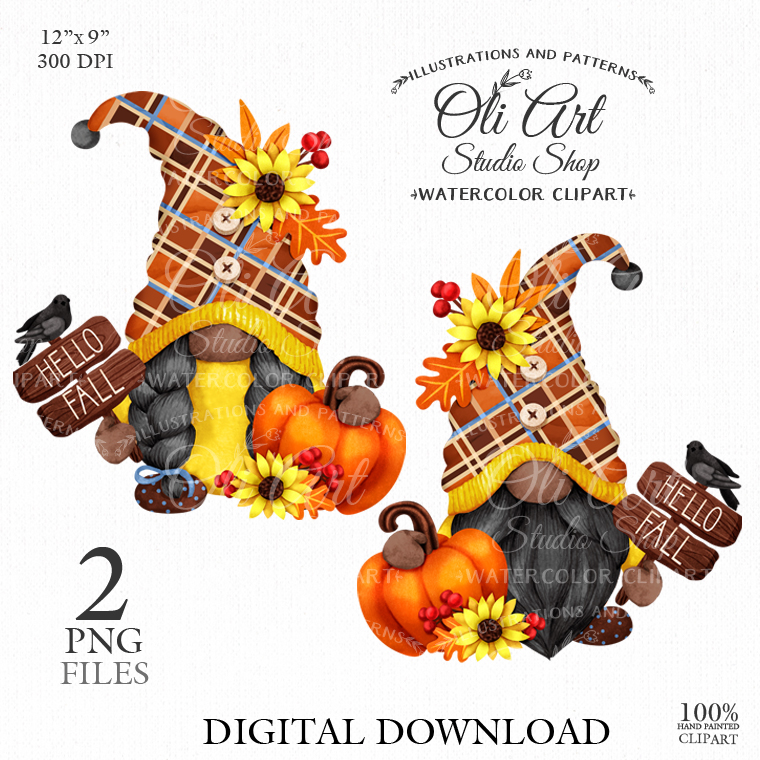 Hello Fall Gnomes Digital Clip Art Cute Characters Digita Inspire Uplift