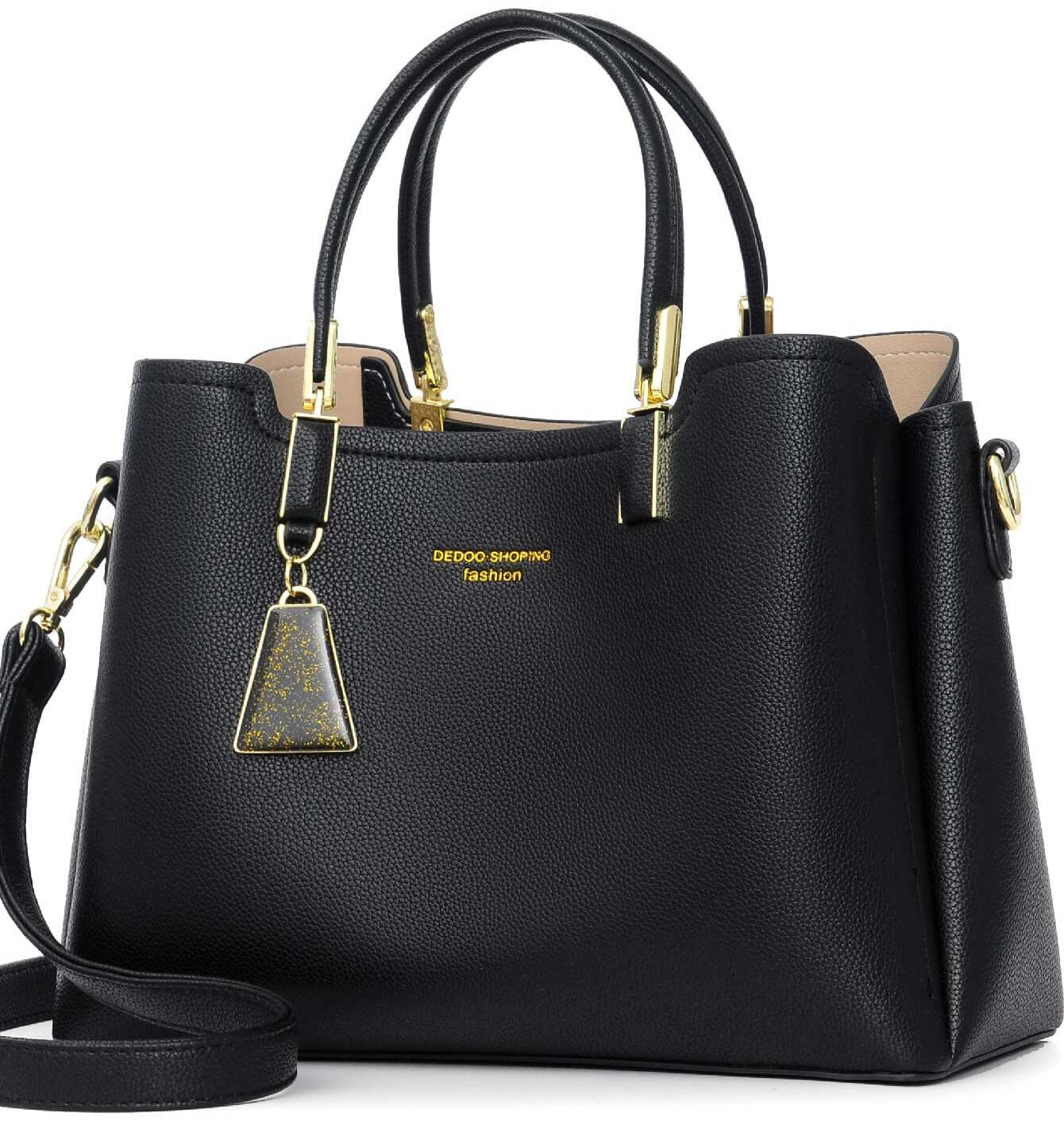 Womens Letter & Litchi Embossed Satchel Bag With Bag Charm | Inspire Uplift