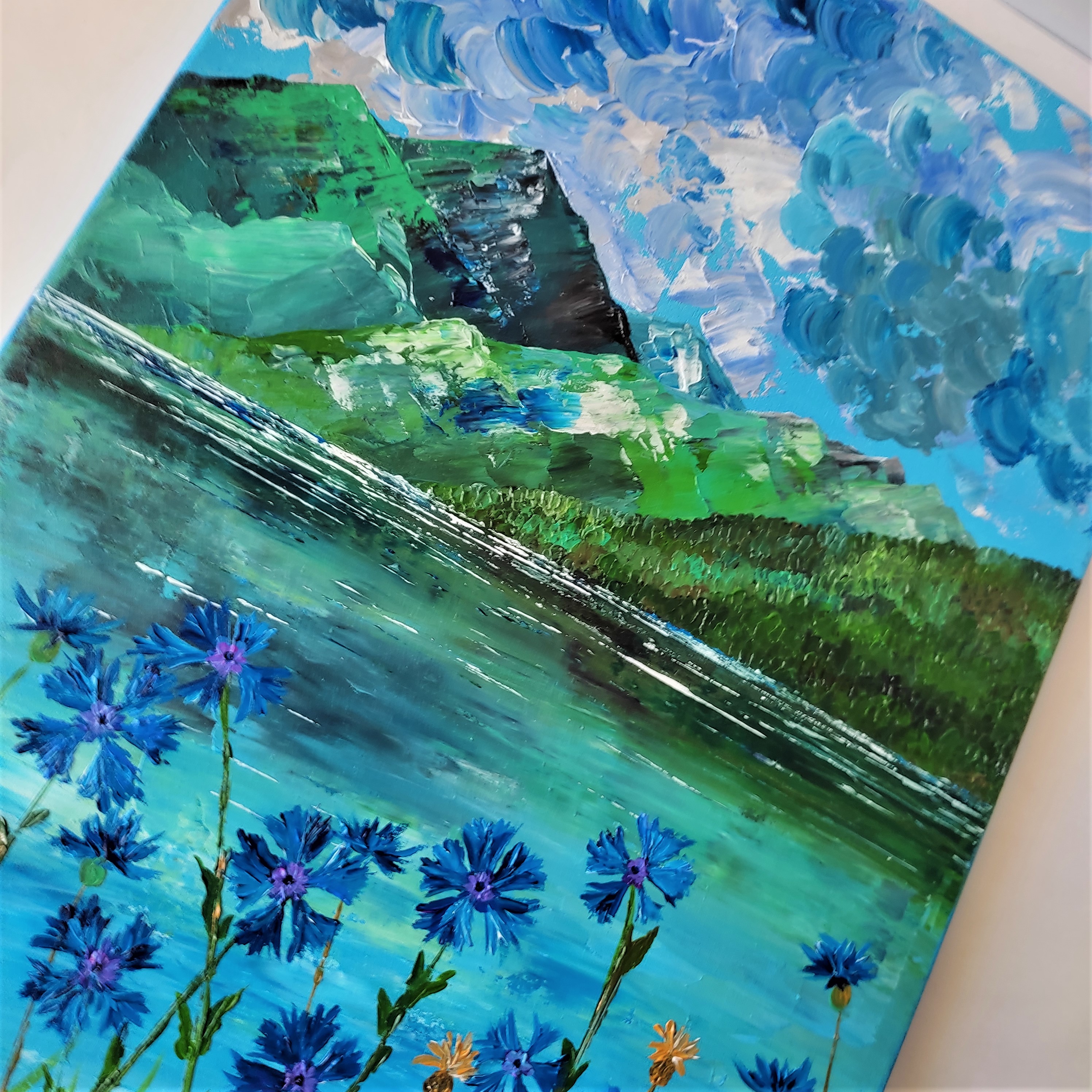 Mountain landscape painting wall decor Mountain lake impasto - Inspire ...